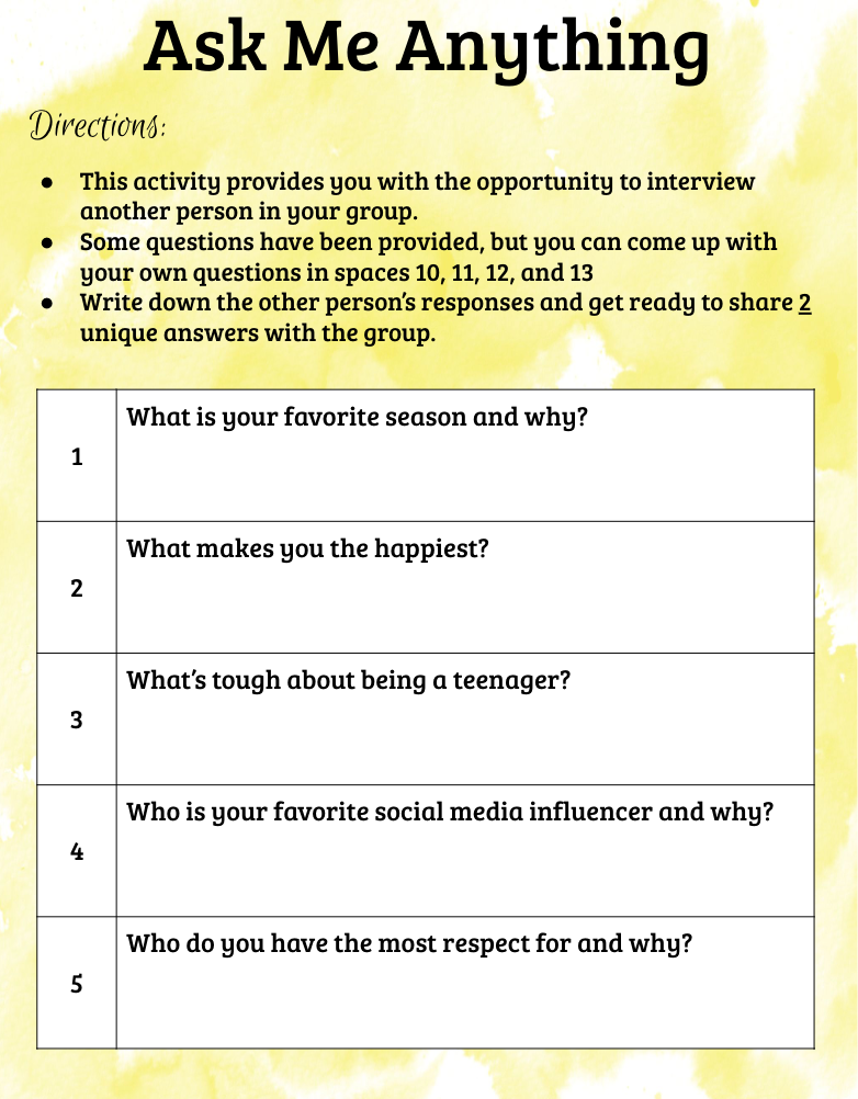 Top 5 Ice Breakers for High School Students - NYC Speechies